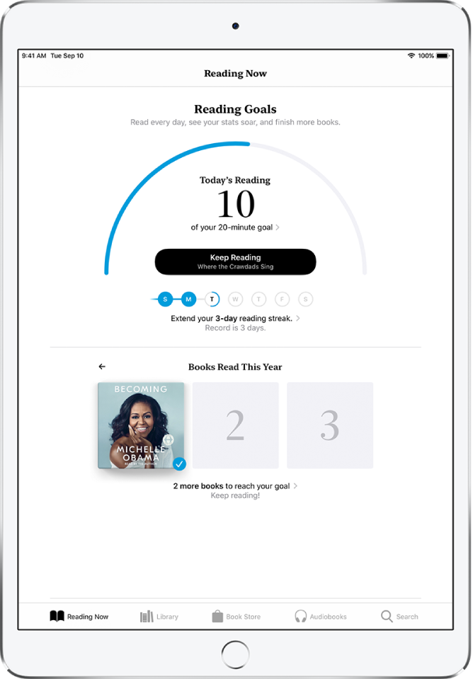Đặt Mục tiêu đọc trong Sách trên iPad