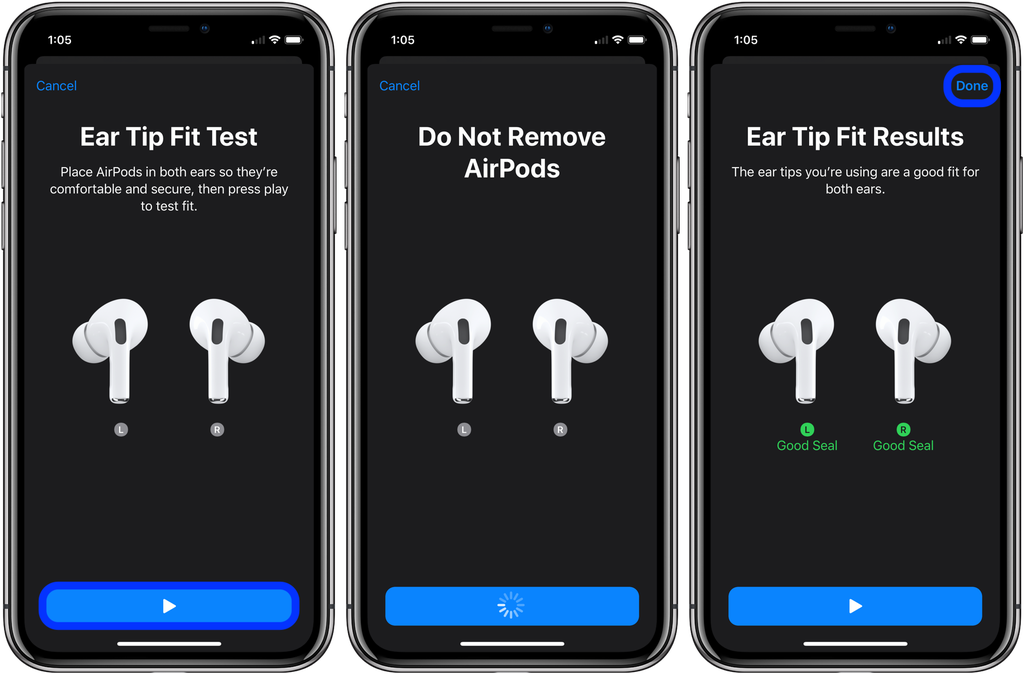Hướng dẫn chạy Ear Tip Fit Test trên AirPods Pro