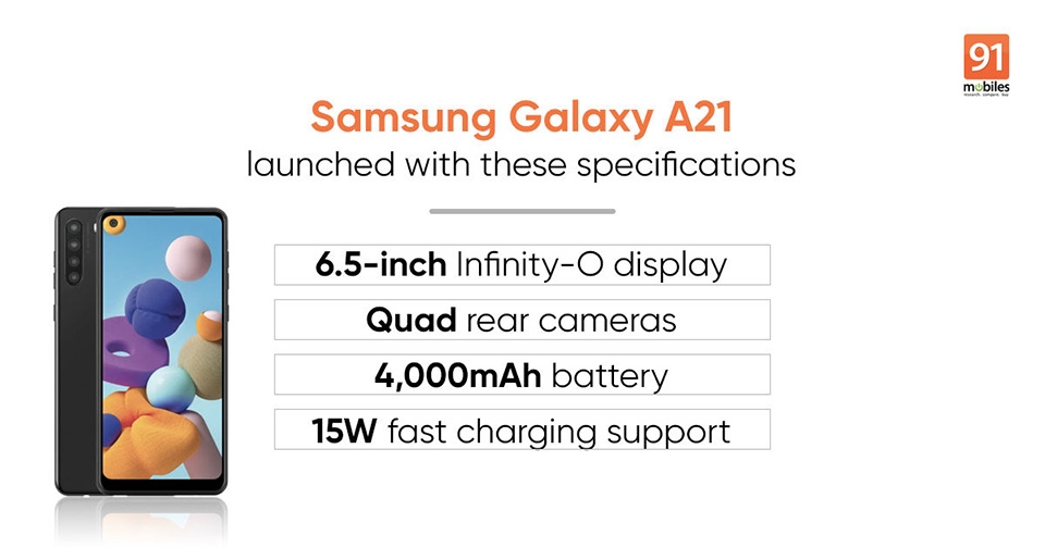 Samsung Galaxy A21 ra mắt với 4 camera sau, màn hình Infinity-O