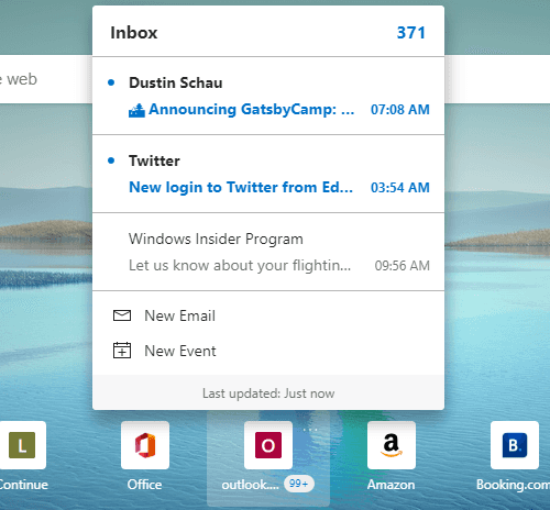 Mẹo kiểm tra mail trong Microsoft Edge với Outlook Smart Tile