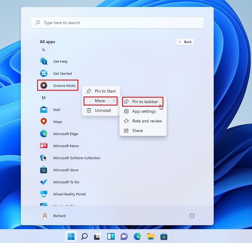 Cách ghim ứng dụng yêu thích vào thanh Taskbar trên Windows 11