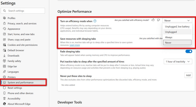 Cách sử dụng Efficiency trên trình duyệt Microsoft Edge