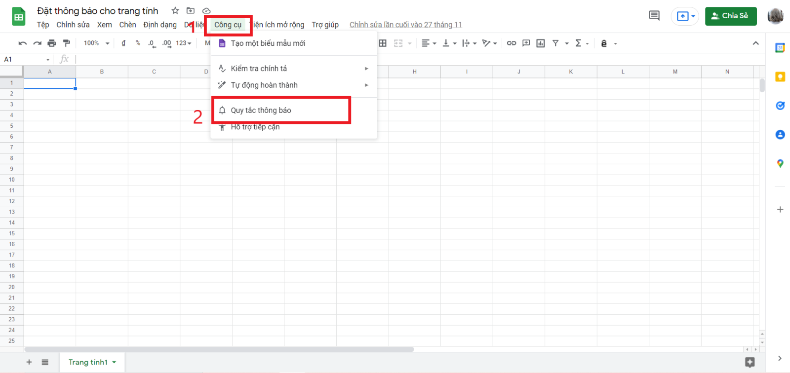 Cách bật thông báo khi có thay đổi dữ liệu trên Google Sheet