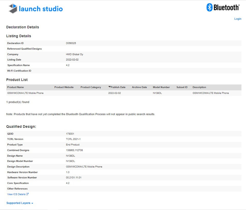 Điện thoại nắp gập Nokia N139DL vừa đạt chứng nhận Bluetooth SIG