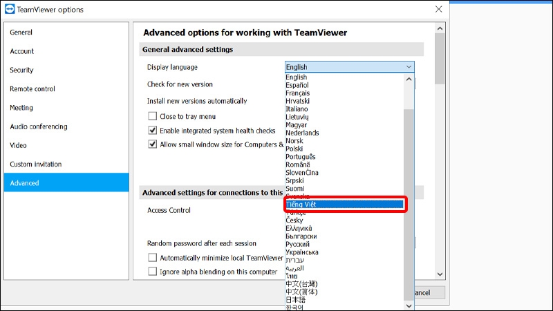 Cách thay đổi ngôn ngữ TeamViewer trên máy tính sang tiếng Việt