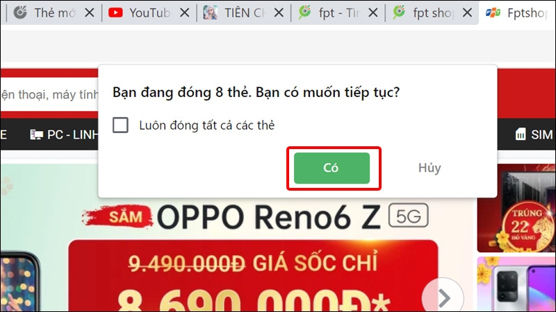 Hướng dẫn bật cảnh báo khi đóng nhiều tab trên Cốc Cốc