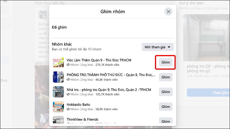 Cách ghim nhóm Facebook trên điện thoại và máy tính