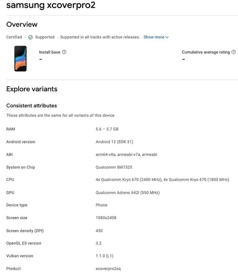 Cấu hình Samsung Galaxy XCover Pro 2 được xác nhận