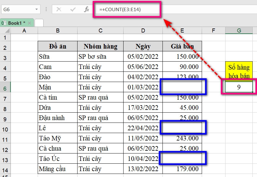 Hướng dẫn sử dụng hàm đếm trong Excel