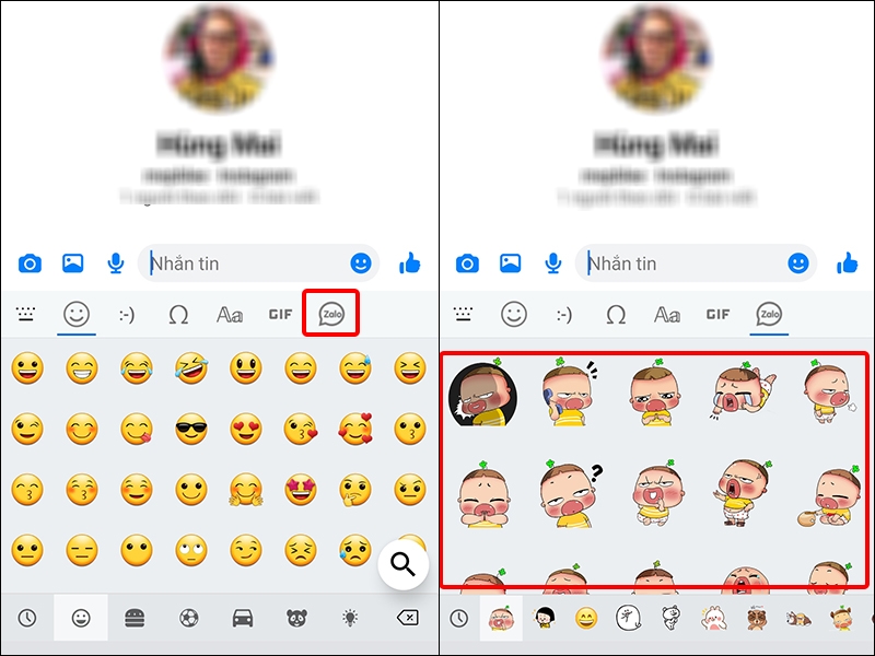 Cách sử dụng bộ sticker Zalo cho Messenger