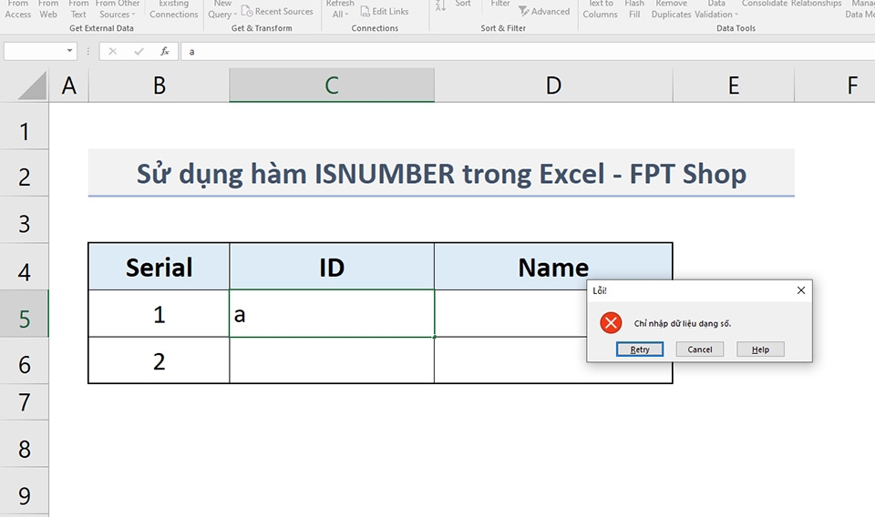 Cách sử dụng hàm ISNUMBER trong Excel