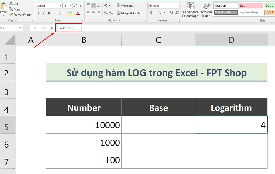 Cách sử dụng hàm LOG trong Excel