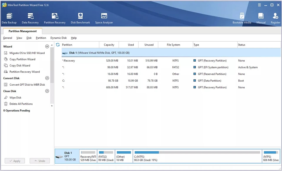 Trải nghiệm MiniTool Partition Wizard Free 12.6
