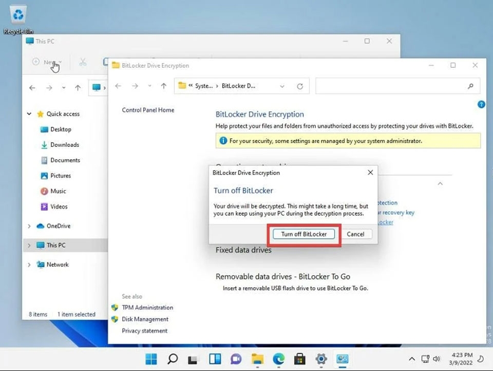 Cách tắt BitLocker Windows 11