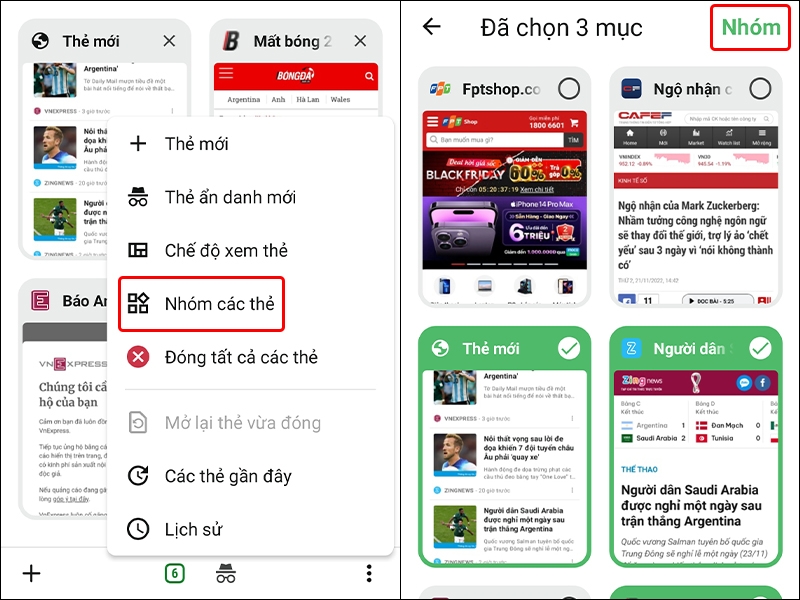 Thay đổi chế độ xem thẻ trên trình duyệt Cốc Cốc