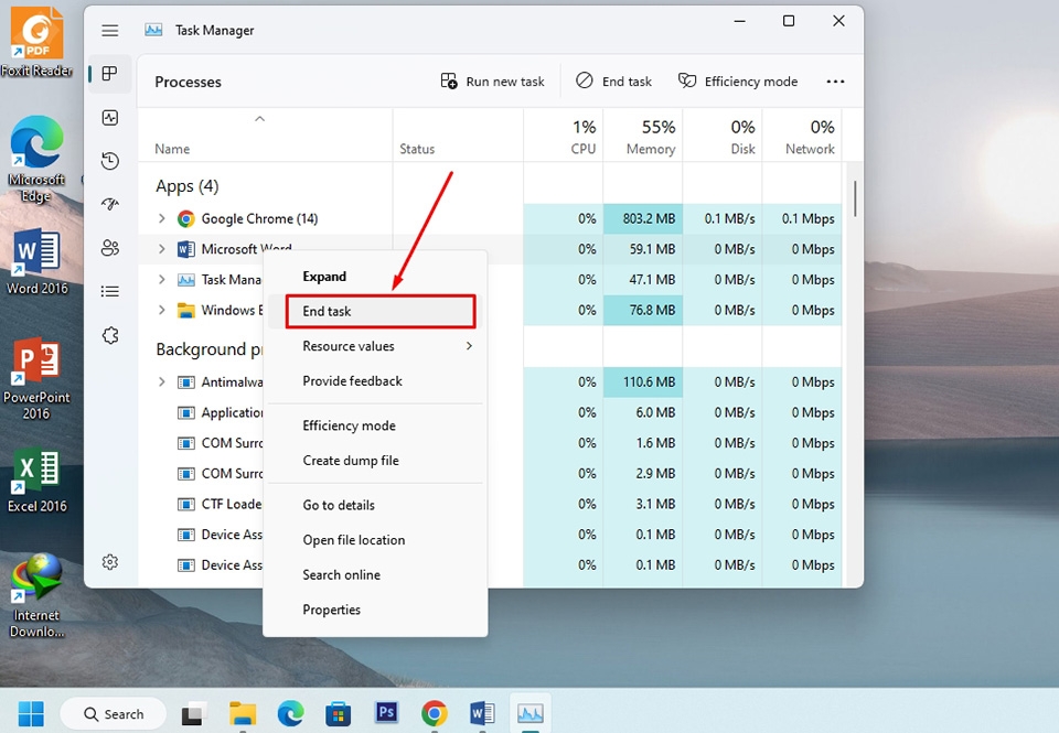 Cách sử dụng End Task trong Windows 11 để tắt mọi chương trình