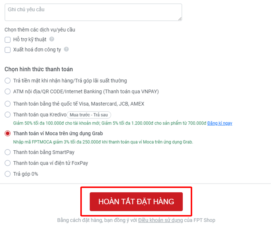 FPT Shop giảm 250.000 đồng khi thanh toán bằng Moca trên Grab