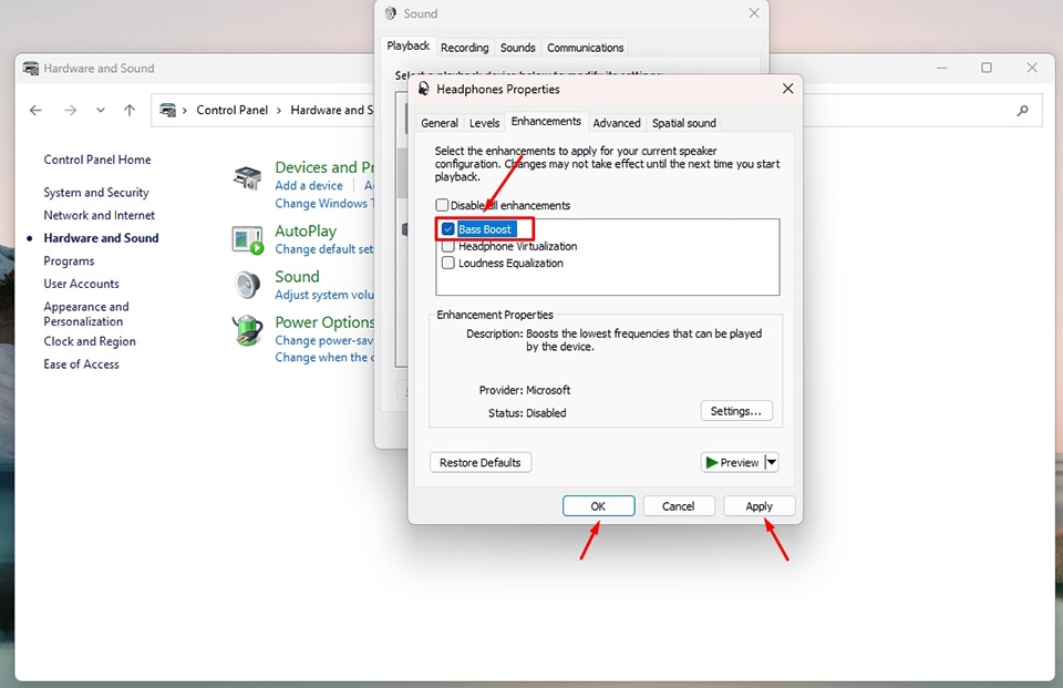 Cách bật Bass Boost trên Windows 11