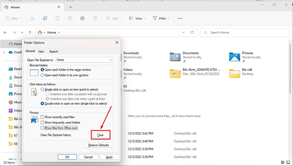 Cách tắt Recent File trong Windows 11