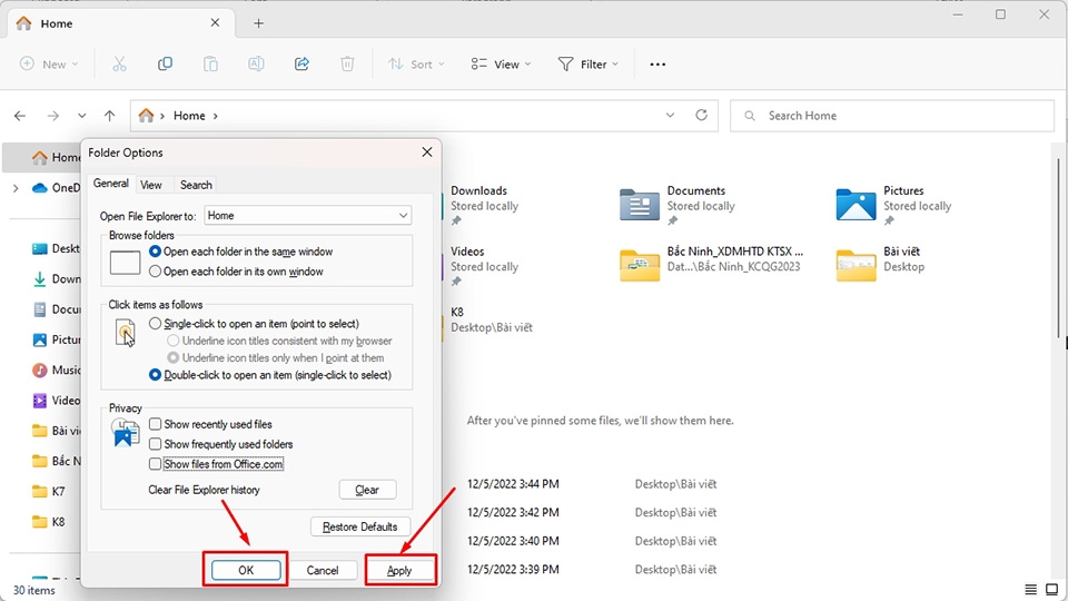 Cách tắt Recent File trong Windows 11