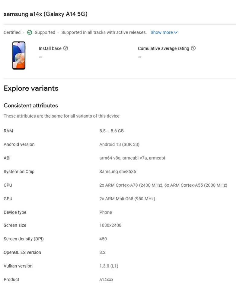 Samsung Galaxy A14 5G xuất hiện với chip Exynos 1330