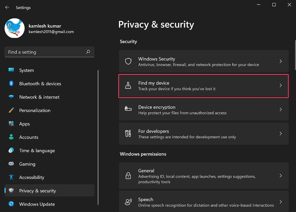 Cách định vị laptop Windows 11