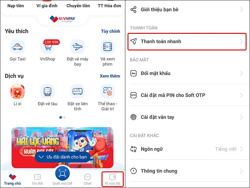 Kích hoạt tính năng thanh toán nhanh trên ví điện tử VNPAY