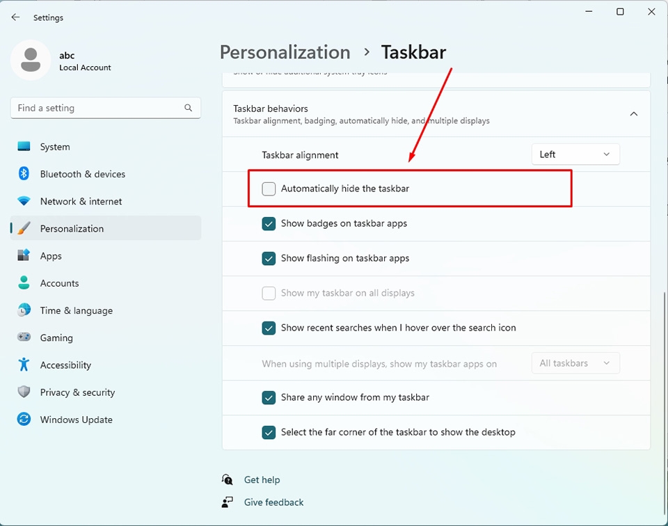 Cách ẩn thanh Taskbar trong Windows 11