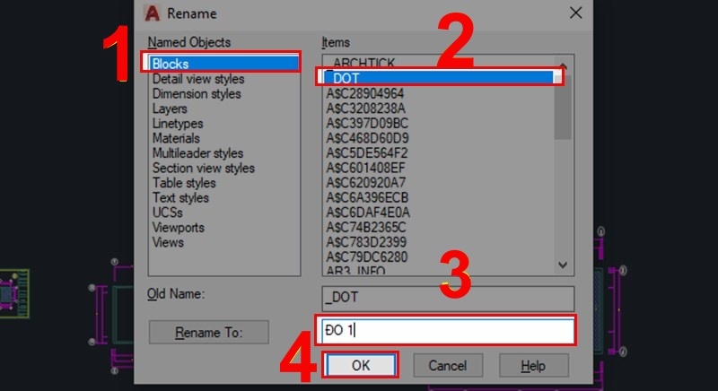 Hướng dẫn đổi tên block trong CAD bằng lệnh Rename