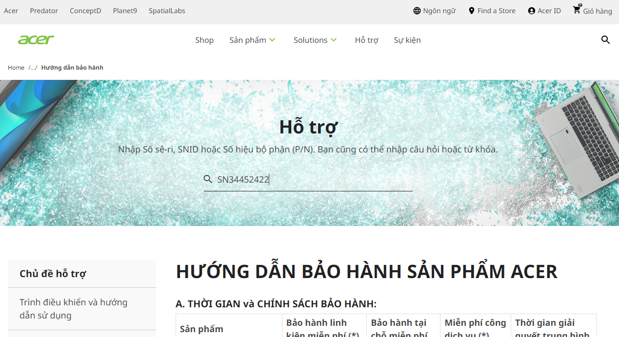 Hướng dẫn kiểm tra bảo hành laptop Acer chi tiết và chính xác