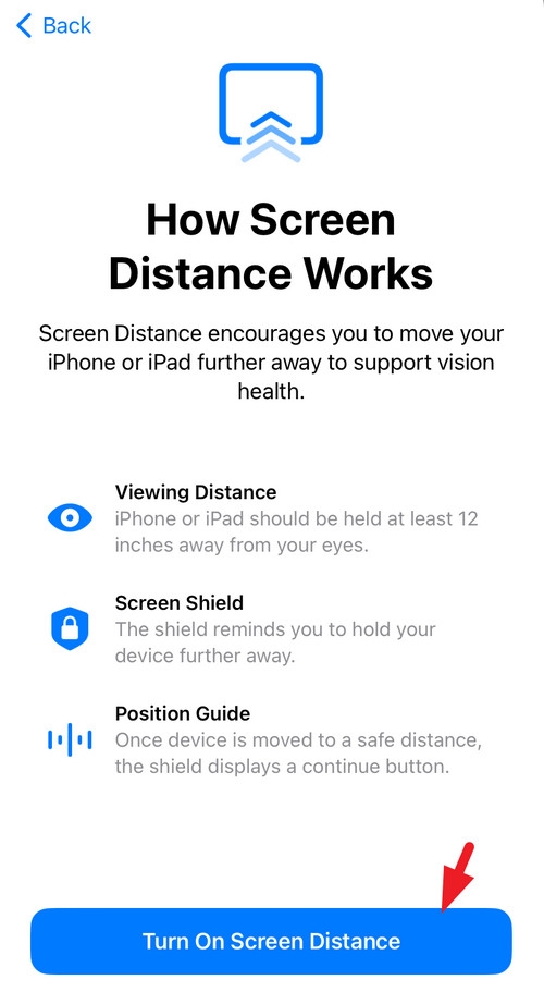 Cách bật tắt tính năng Screen Distance trên iOS 17