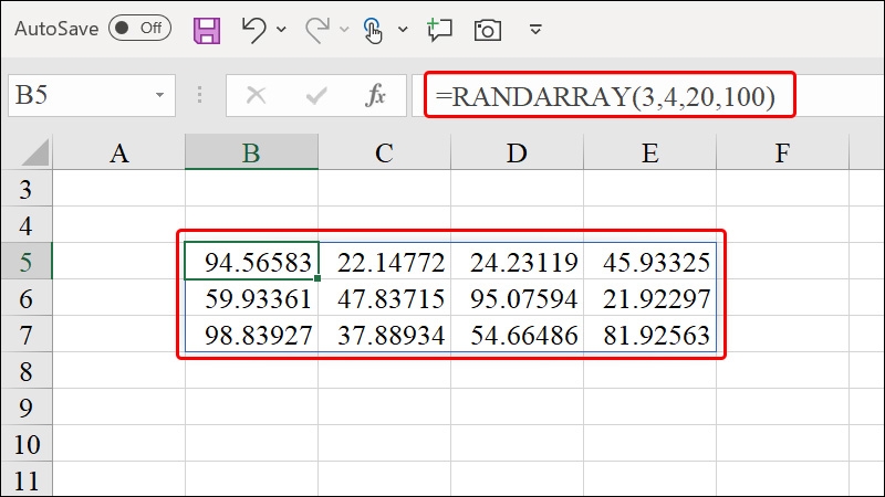 Cách sử dụng hàm RANDARRAY trong Excel