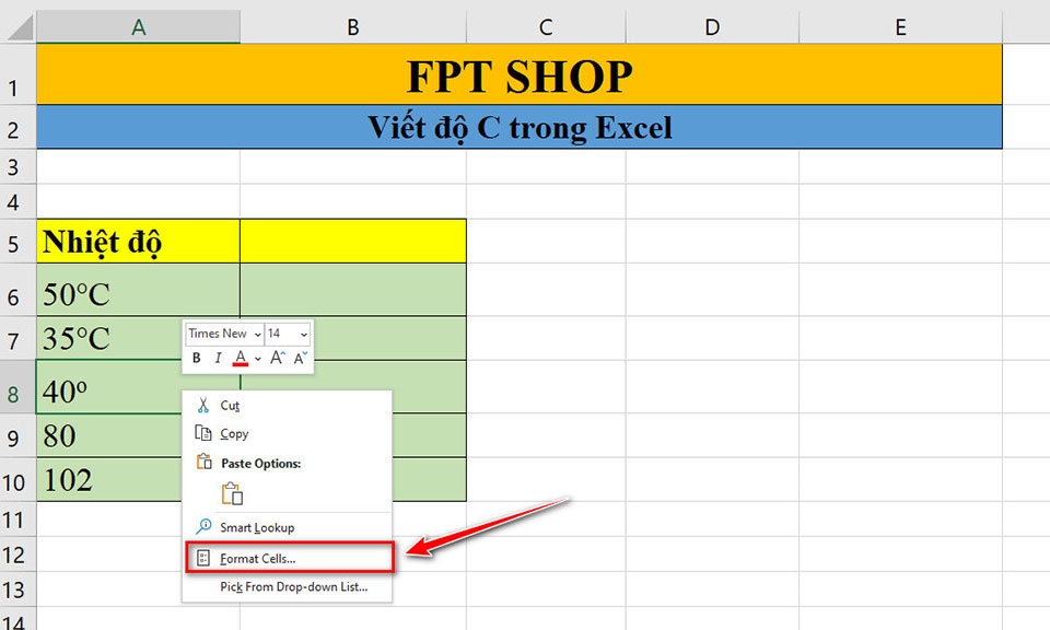 Mách bạn cách viết độ C trong Excel nhanh chóng và dễ dàng