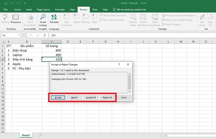 Cách dùng Track Change trong Excel xem lịch chỉnh sửa nhanh chòng