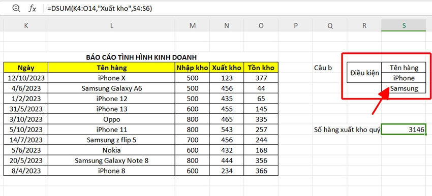 Hàm DSUM: Công thức tính tổng với các điều kiện trong Excel