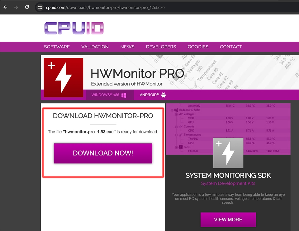 HWMonitor - Giám sát, kiểm tra máy tính và laptop