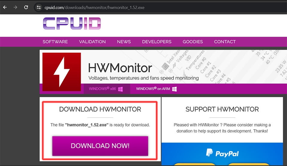 HWMonitor - Giám sát, kiểm tra máy tính và laptop