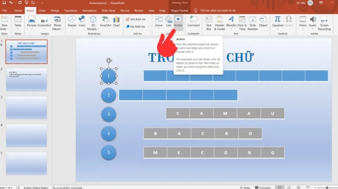 Cách làm trò chơi ô chữ trên Powerpoint chi tiết từng bước