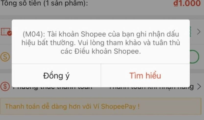 Tài khoản bị lỗi M04 Shopee là lỗi gì? Nguyên nhân do đâu?