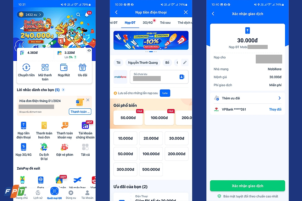 Hướng dẫn nạp tiền và kiểm tra gói cước với SIM di động FPT