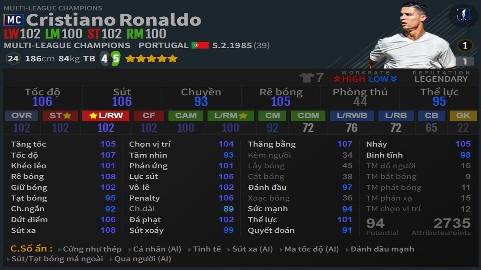 Ronaldo FO4 (FC Online) - cầu thủ toàn diện mọi mặt hàng công