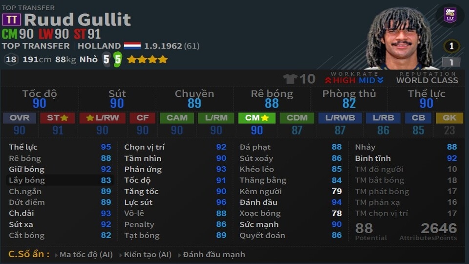 Gullit FC Online - Cầu thủ huyền thoại mà ai cũng muốn sở hữu