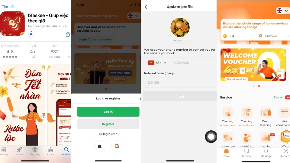 Cách sử dụng ứng dụng Btaskee đặt dịch vụ giúp việc nhà