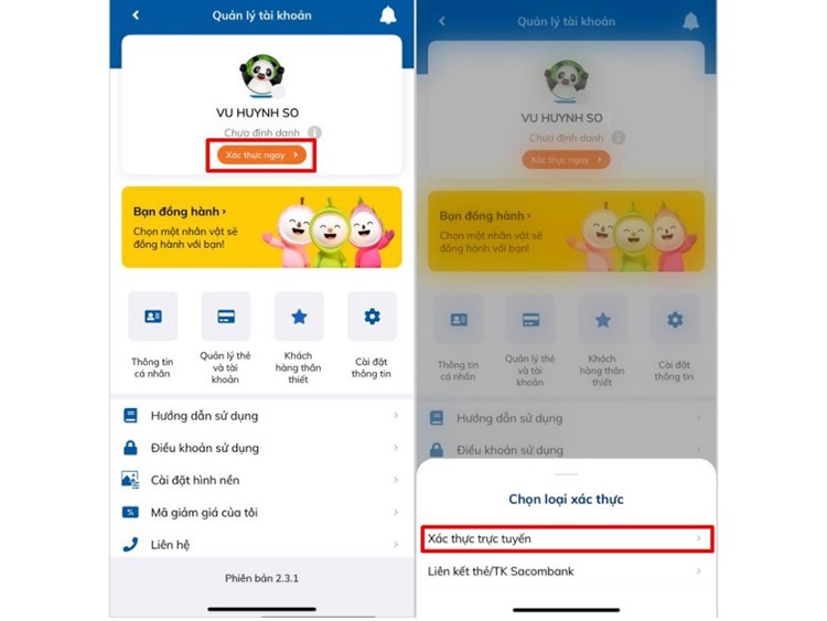 Cách định danh Sacombank Pay nhanh chóng trên điện thoại