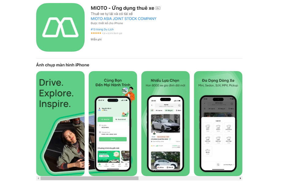 Mioto: ứng dụng cho thuê oto tự lái uy tín, giá rẻ, nhanh chóng