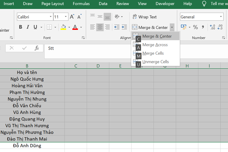 Cách gọi phím tắt Merge Cell trong Excel nhanh chóng Cách gọi phím tắt Merge Cell trong Excel nhanh chóng