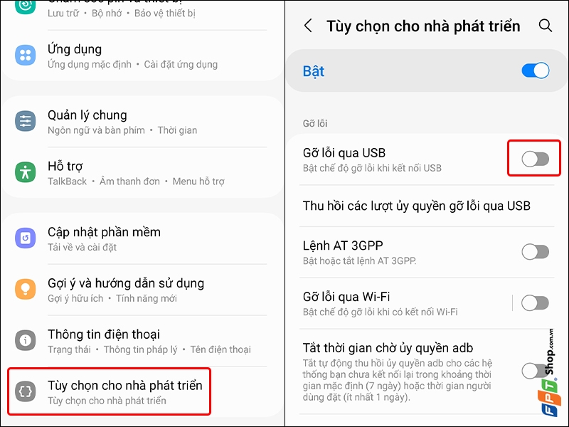 Cách tắt USB trên điện thoại Samsung chỉ vào bước đơn giản