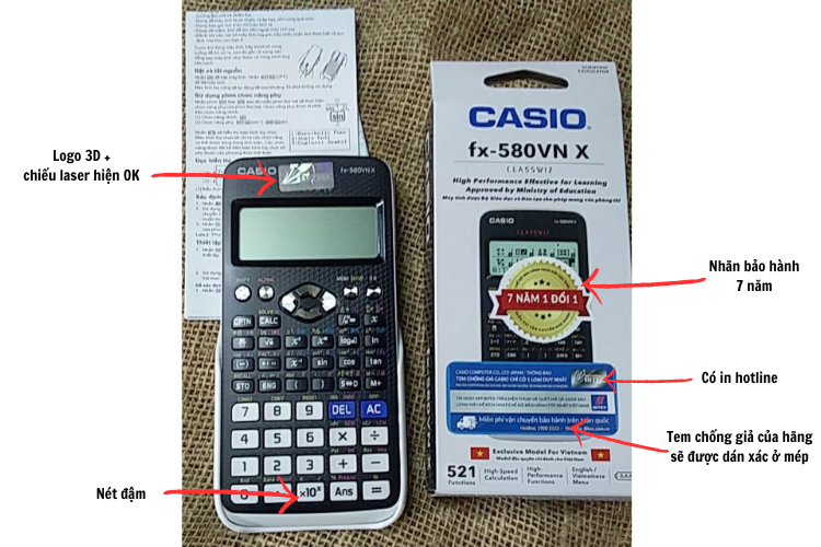 Cách kiểm tra máy tính Casio 580 chính hãng chi tiết nhất