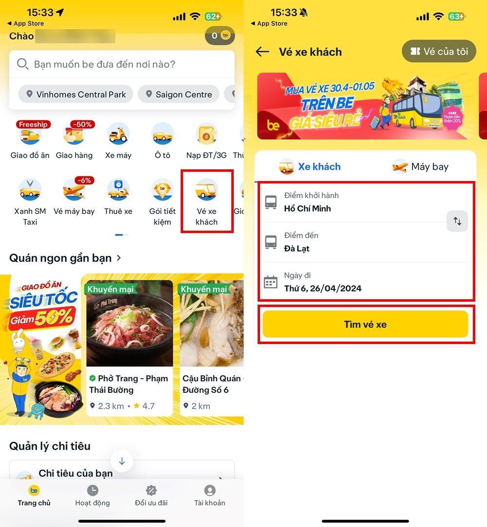 Cách đặt vé xe khách trên ứng dụng Be mà bạn không nên bỏ qua