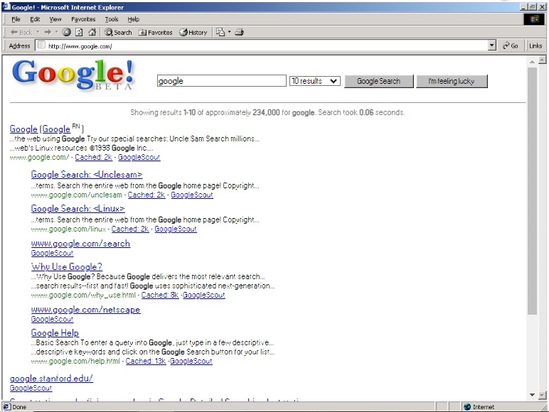 Khám phá giao diện Google in 1998: Đơn giản trực quan, dễ sử dụng
